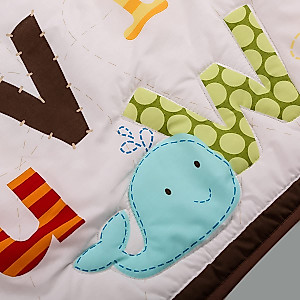 Brandream Nursery Bedding for Boys ABC Crib Bedding 3 Piece Cute Owls Elephant Whale Comforter Set, Mint Blue Grey