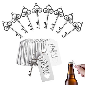 Abnaok 50PCS Wedding Favors/Party Favors Key Bottle Opener, Silver Skeleton Key Bottle Openers with Escort Tag Cards and Jute Rope