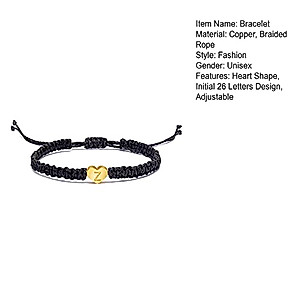 Personalized 26 Initial Bracelet Copper Heart Letter Woven Bracelet Dainty Heart Charm Bracelet Woven Bracelet for Men Women Girls Smart Watches (L, One Size)