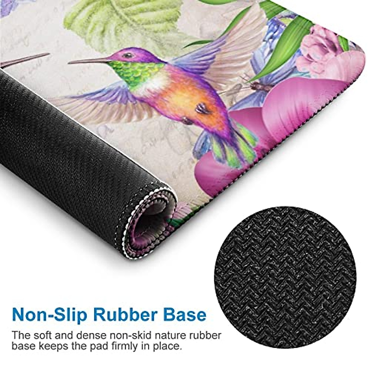 Vintage Bird Floral Anti Slip Rubber Mouse Pad Watercolor Garden Decor Tropical Plant Calla Lily Hummingbird for Wireless Mouse, Computers, Laptop, Office 9.4L x 7.9W Inch