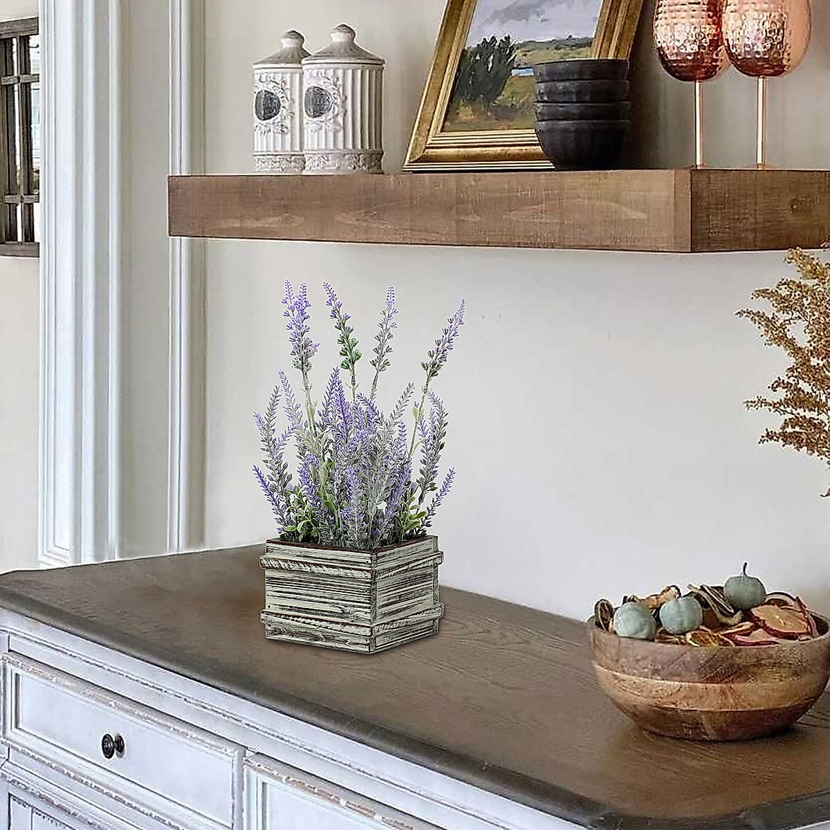 DILATATA Lavender Flowers Artificial Lavender Decor Fake Lavender Plant in Rustic Metal Pot Faux Plants in Pots for Home Bathroom Table Centerpieces Wedding Decor Potted Lavender Flower Purple Decor