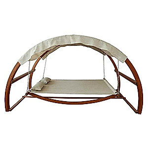 Leisure Season SBWC402 Swing Bed With Canopy - Brown - 1 Piece - 2-Person Covered Hammock With Wooden Stand - Outdoor Daybed, Furniture For Lawn, Patio, Poolside, Deck, Garden, Backyard - Adjustable
