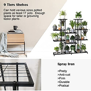 Metal Plant Stand, 9 Tiers Multifunctional Plant Stands for Indoor Plants, Decorative Black Steel Plant Shelf for Indoor Patio Garden Balcony and Yard(9 Tier)