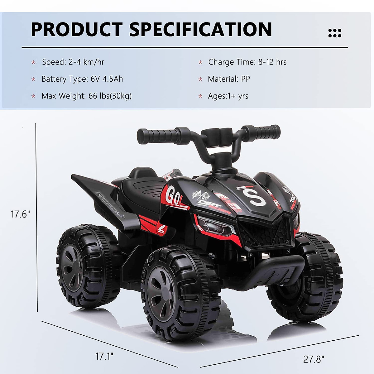 AVRCECI Kids ATV Electric Vehicles 4 Wheeler Toddler Car with Four Wheels,Music,DIY Sticker,6V Battery Powered Quad for Boys Girls,Ride on Car