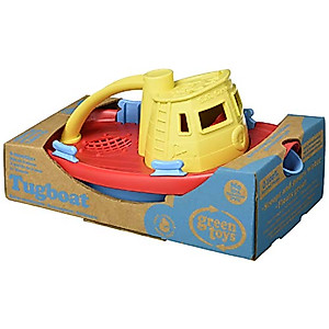 Green Toys Tugboat, Yellow/Red/Blue CB - Pretend Play, Motor Skills, Kids Bath Toy Floating Pouring Vehicle. No BPA, phthalates, PVC. Dishwasher Safe, Recycled Plastic, Made in USA.