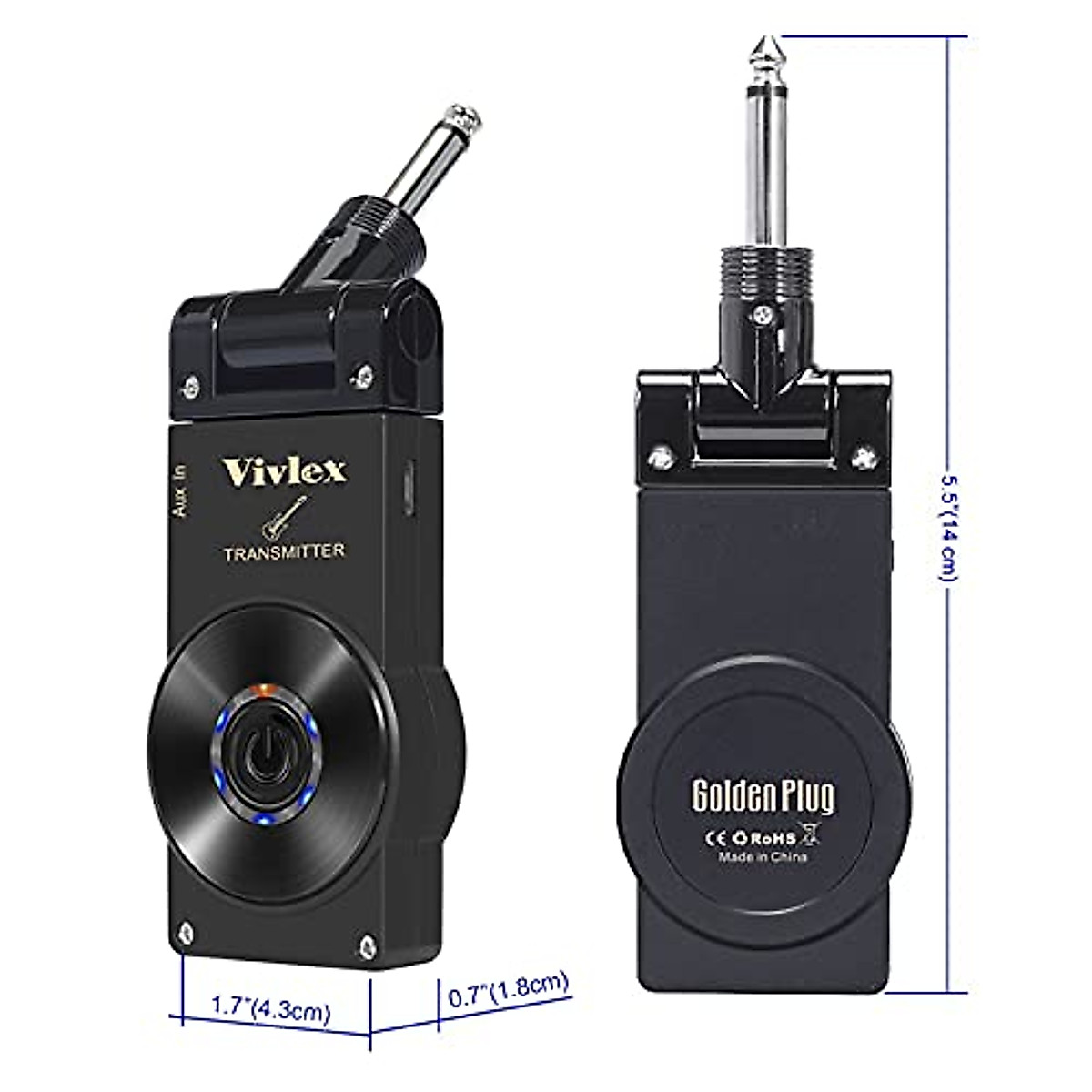 Vivlex Wireless Guitar System Guitar Transmitter Receiver Set 2.4GHz 6 Channels Wireless Audio System for Electric Guitar Bass Violin Keyboard, Built in Rechargeable Battery, 8 Hours Working Time