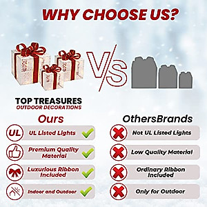 Set of 3 Lighted Gift Boxes Christmas Decoration - Pre-Lit Present with Ribbons and Bows - Light up Gift Box for Indoor Outdoor Yard Home Decor