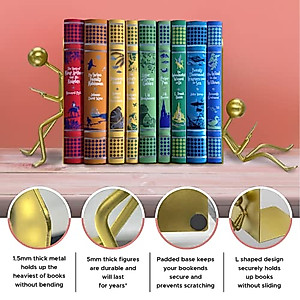 Ottimo Heavy Duty Metal Unique Office Desk Bookends for use as Bookshelf Decor, Home, Office or Kitchen Shelves. Unique, Cute and Decorative Book Stopper to Hold Books, Great Gift Idea (Gold)
