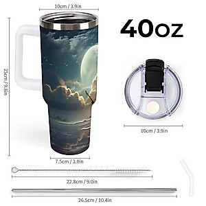 40 Oz Sailing Ship Insulated Stainless Steel Tumbler with Handle & Straw Lid, Reusable Travel Cupholder Friendly Mug for Coffee, Water, Tea
