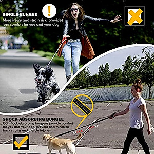 Fashion&cool Heavy Duty Dog Leash Especially Large Dogs Up to 150lbs, 4-6 Ft Reflective Dog Walking Training Shock Absorbing Bungee Leash Car Seat Belt Buckle, 2 Padded Traffic Handle Extra Control