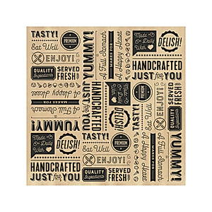 G.E.T. P-GT-1212-BR 12" x 12" Brown Food Word Text Grease-Resistant Food-Safe Wrap Paper, Deli Wrap, Clipper Mill (1000 Pieces)
