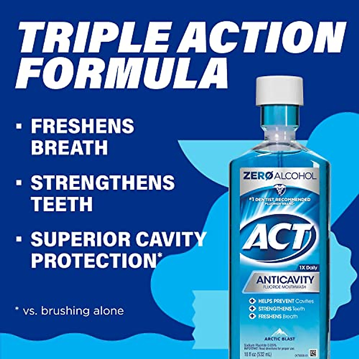 ACT Anticavity Zero Alcohol Fluoride Mouthwash 18 fl. oz., With Accurate Dosing Cup, Arctic Blast
