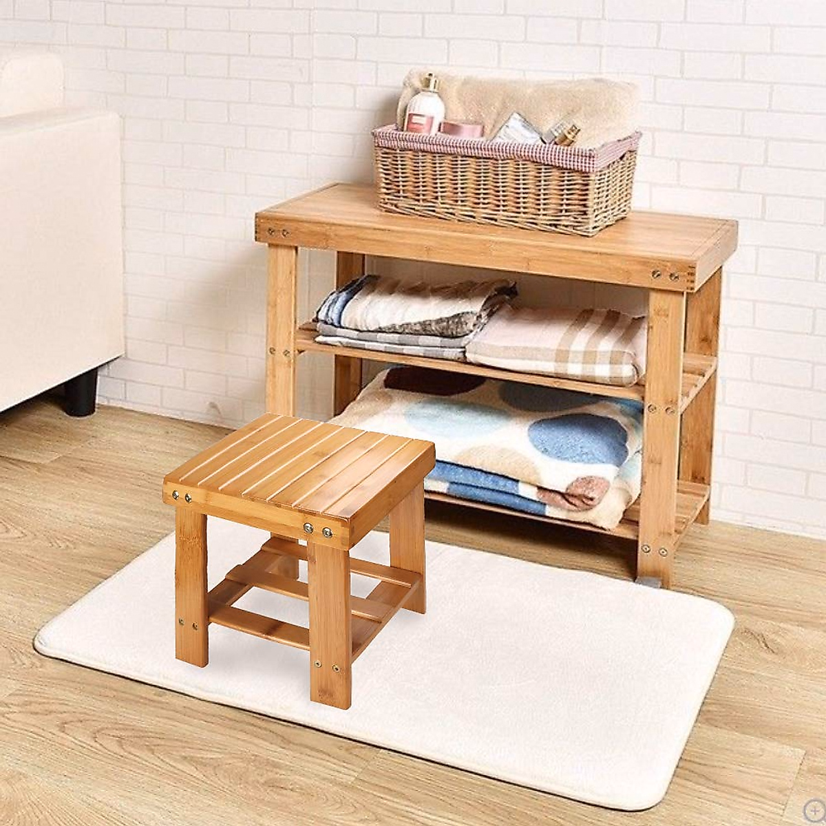 STARVAST Small Bamboo Step Stool for Kids, 10 inch High Multi-Functional Wooden Stool Seat Foot Rest Ideal for Entryway Foyer Hallway Garden