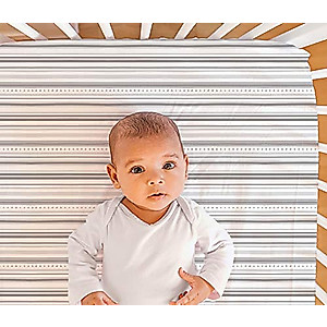 The Peanutshell Fitted Crib Sheet Set for Baby Boys or Girls, Grey Elephants and Stripes, Unisex 2 Pack Set