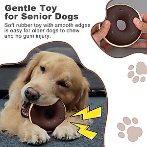 MITAIKO Indestructible Dog Toys for Aggressive Chewers, Interactive Squeaky Chew Toy for Senior Dog & Puppy Teething, Durable but Soft Food-Grade Rubber Donut Toy for Small Medium Large Dogs, Brown