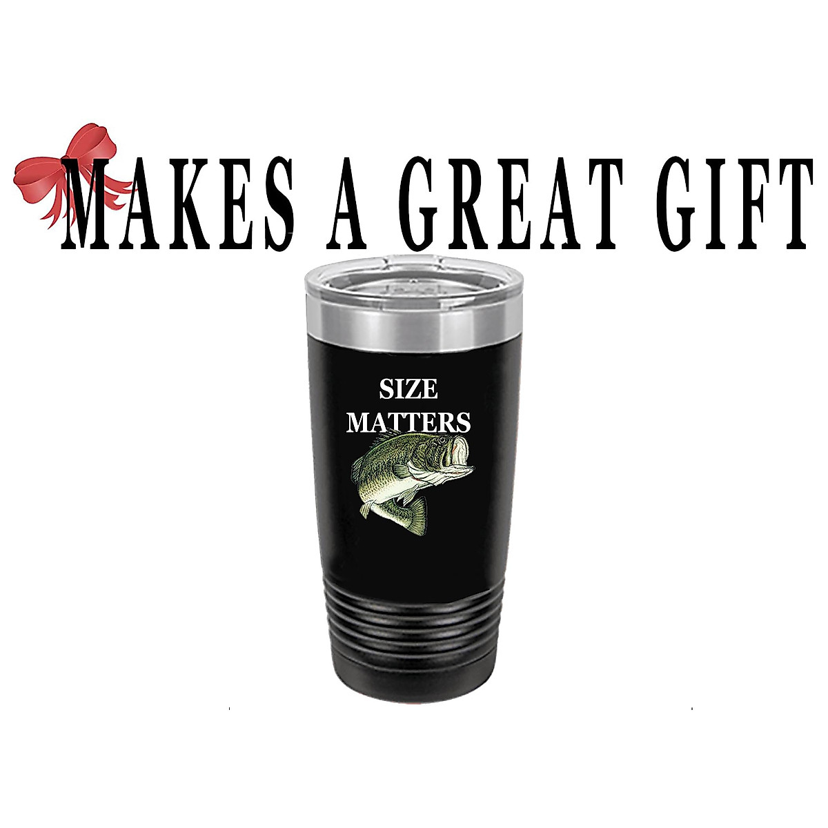 Rogue River Tactical Large Funny Fishing 20 Ounce Travel Tumbler Mug Cup w/Lid Size Matters Joke Fishing Gift Fish Black