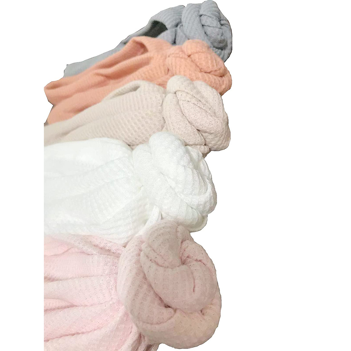 Asufegucd 5 Pieces Baby Turban Hats Turban Bun Knot Baby Infant Beanie Baby Girl Soft Toddler Cap Waffle Style (Girls 5pcs)