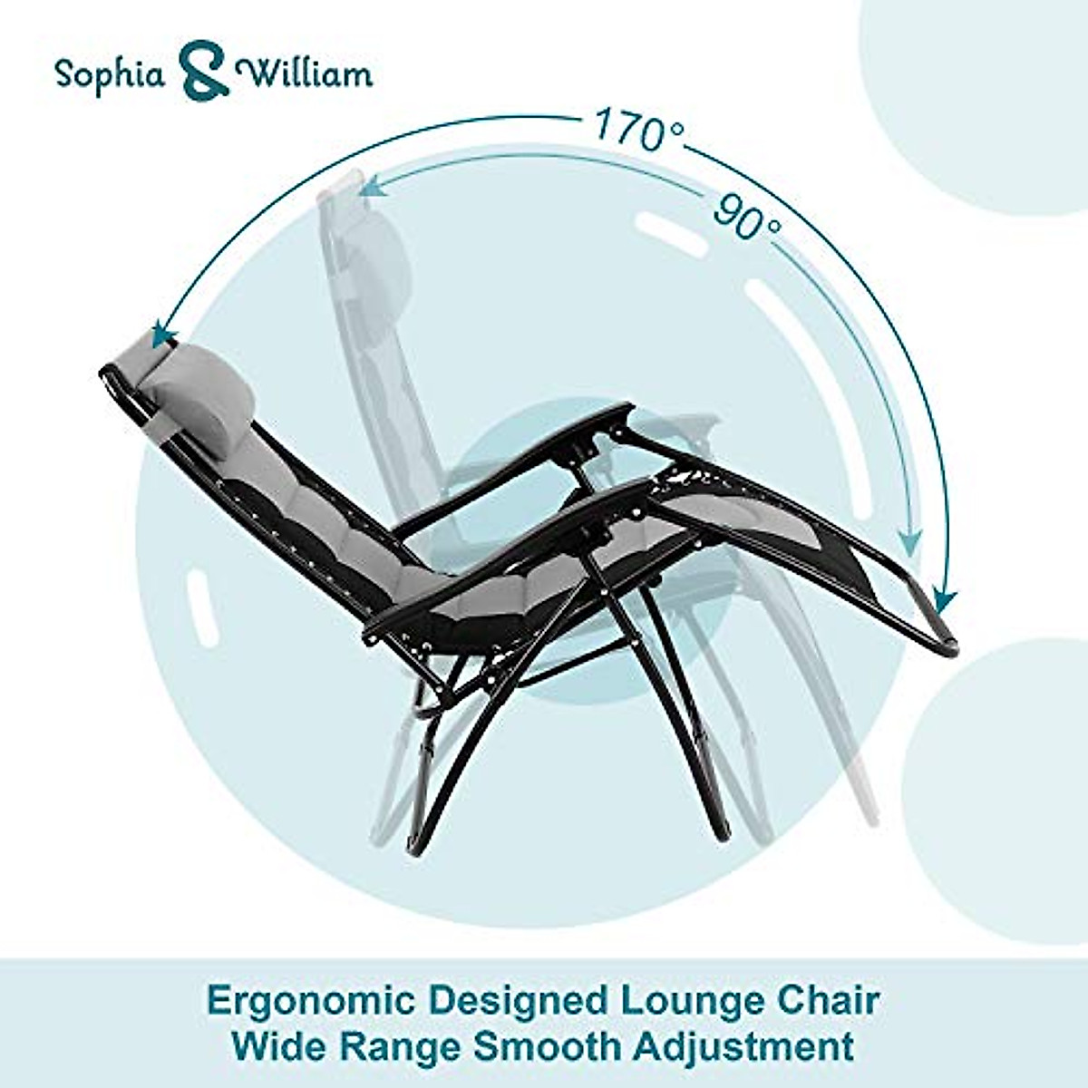 Sophia & Willliam Padded Zero Gravity Chair Recliner Lounge Chair with Free Cup Holder (Grey)