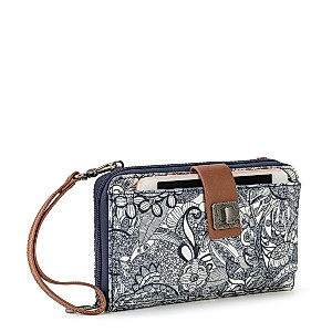 Sakroots Artist Circle Smartphone Crossbody in Coated Canvas, Detachable Wristlet Strap, Navy Spirit Desert II