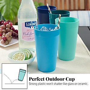 US Acrylic Newport 20 ounce Unbreakable Plastic Stackable Water Tumblers in 4 Coastal Colors | Set of 12 Drinking Cups | Reusable, BPA-free, Made in the USA, Top-rack Dishwasher and Microwave Safe