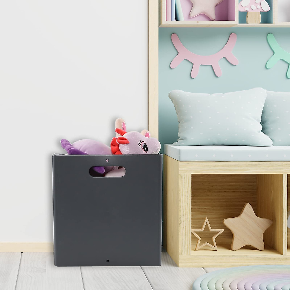 Gloreen 4 Pack Collapsible Storage Cubes, Foldable Storage Bin, Grey