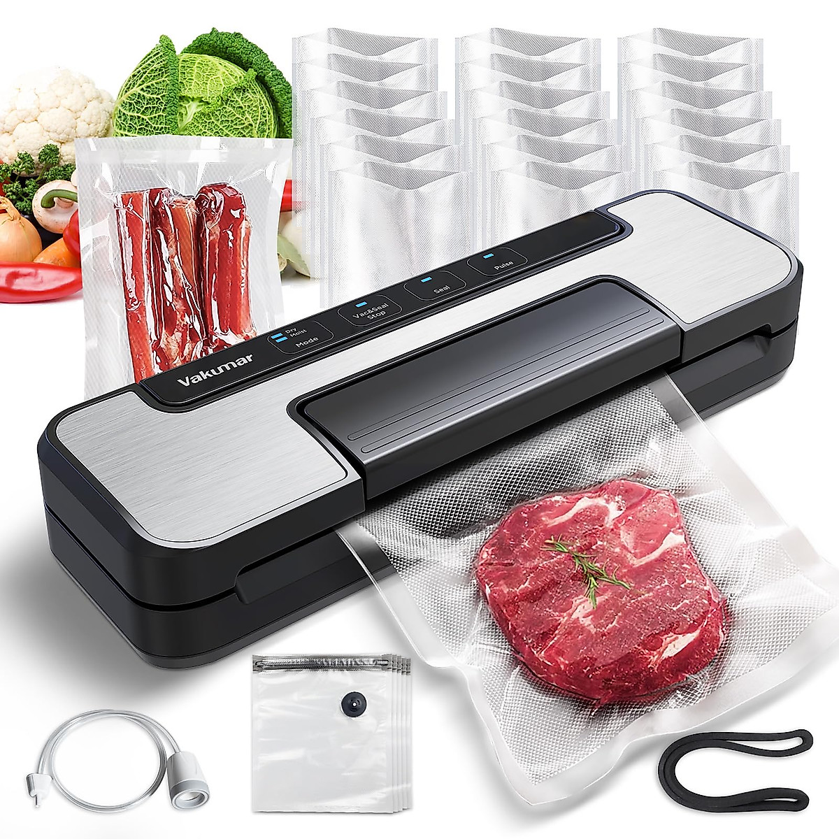 Vakumar Vacuum Sealer Machine, 80Kpa Food Vacuum Sealer Machine with Double Pump, Dry,/Moist, Pulse Mode, Handle Locked Design, LED Indicator Light & Cutter,12MM Widened Heating Strip