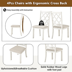 Wood Dining Chair Set of 4, Farmhouse Dining Chairs with Padded Seat and Solid Wood Legs, Mid-Century Dining Chairs for Kitchen, Bedroom, Dining Room (Beige)