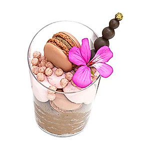 Open Cut Slanted Round Dessert Cups - 3 ounce - 40 Count - Spoons Included - Clear Plastic - Slanted Cylinder Mini Dessert Cup - Appetizer Cup - Tasting Glass-Sample Shot Glass -Disposable or Reusable