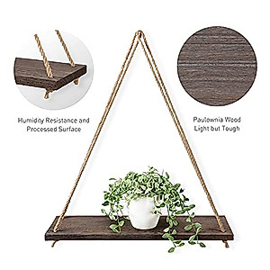 Mkono Set of 3 Wood Wall Hanging Shelves Boho Decor and Set of 4 Macrame Plant Hanger