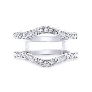 AFFY Mother's Day Jewelry Gifts Filigree Vintage Wedding Ring Guard Enhancer with Sparkling Cubic Zirconia in 14k White Gold Over Sterling Silver Gifts for Womens Ring Size-6