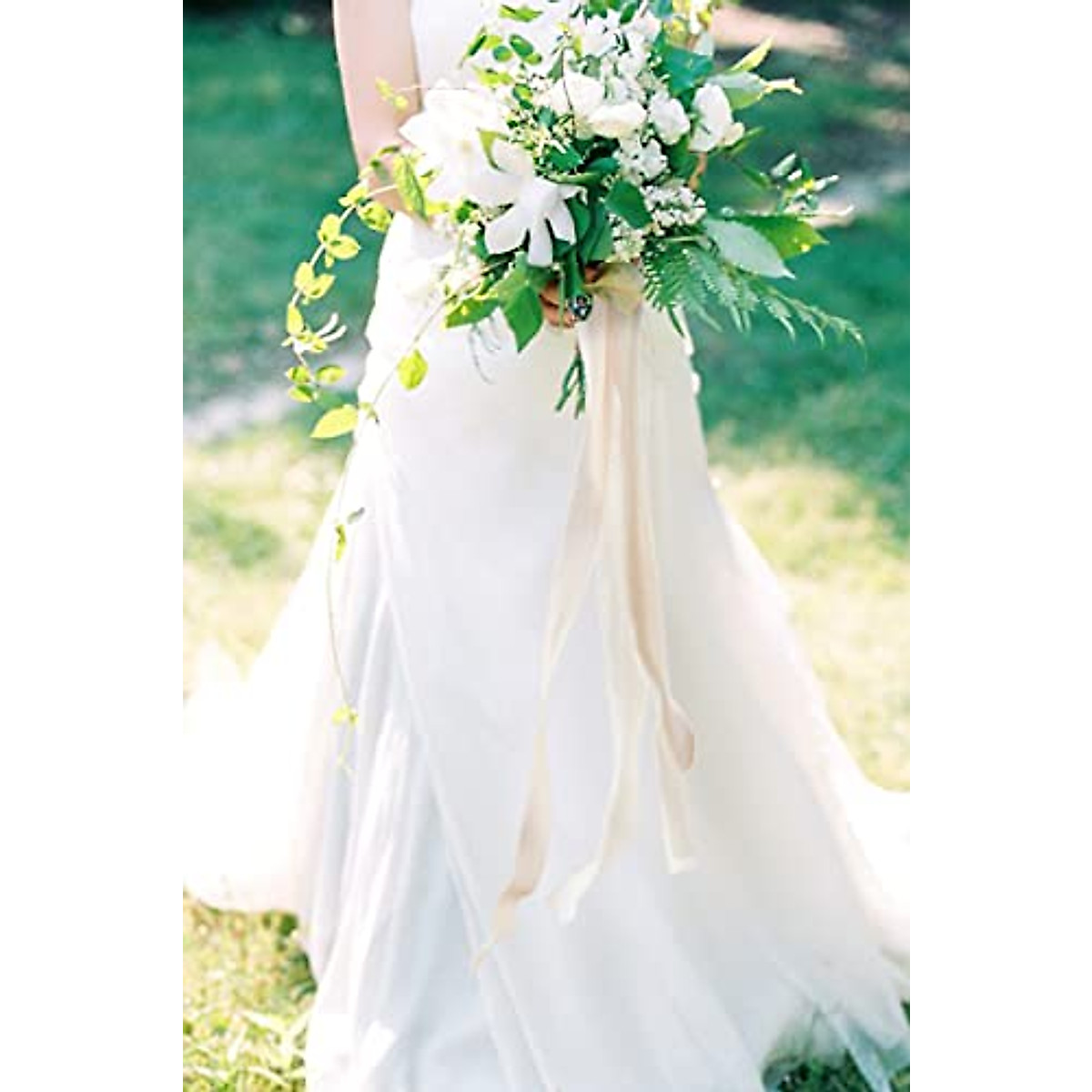 Serwalin 4 Rolls Handmade Fringe Chiffon Silk Ribbon 1.5" x 7Yd Gauze Frayed Edges Nude & White Ribbons Set 28 Yards for Gift Wrapping, Wedding Invitations, Bridal Bouquets,DIY Crafts Decor