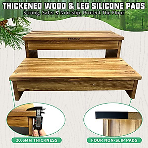 Long wooden step stool, 2 steps wood stool with non-slip pads for kitchen high bed for kids, adults and elderly (26.8" L*20.1" W*11.8" H)