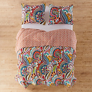 Levtex Home Rhapsody Quilt Set - King Quilt + Two King Pillow Shams - Paisley in Yellow Orange Red Green Blues - Quilt Size (106 x 92in.) and Pillow Sham Size (36 x 20in.)- Reversible Pattern - Cotton