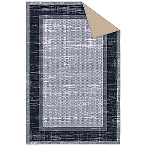 Ottomanson Ottohome Contemporary Bordered Design Rubberback Area Rug, 3'3" x 5', Gray/Navy