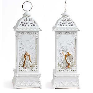 DANVON 12” White Angel with The Pearl Snow Globe Lantern Lighted Box Night Light Battery Or USB Operated Led Lighted Water Glittering Music Playing for Home Decoration
