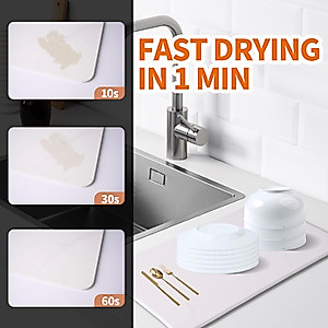 Stone Dish Drying Mat, Stone Drying Mat for Kitchen Counter, Super Absorbent Quick Drying Non-slip Heat Resistant Mat, Eco-friendly Diatomaceous Earth Mat Rack Tableware Mat (16x12”, White Marble)