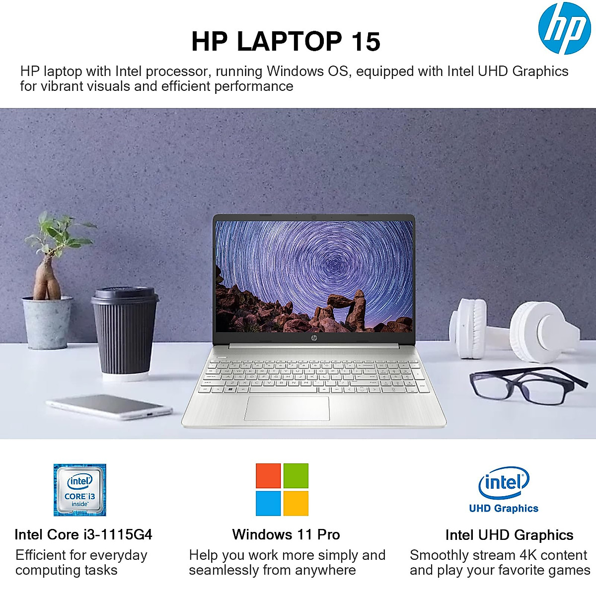HP Laptop Computer, 15.6 Inch HD Touchscreen Display, 11th Gen Intel Core i3-1115G4(Beat i5-1035G4), 8GB RAM, 256GB SSD, Windows 11 Pro, Webcam, HDMI, WiFi 5, Silver, PCM