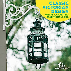 Gray Bunny Outdoor Plant Hanger Hook, 8” Large Victorian Heavy Duty Iron Wall Hooks for Bird Feeders, Lanterns, Wind Chimes, Patio Decor - White