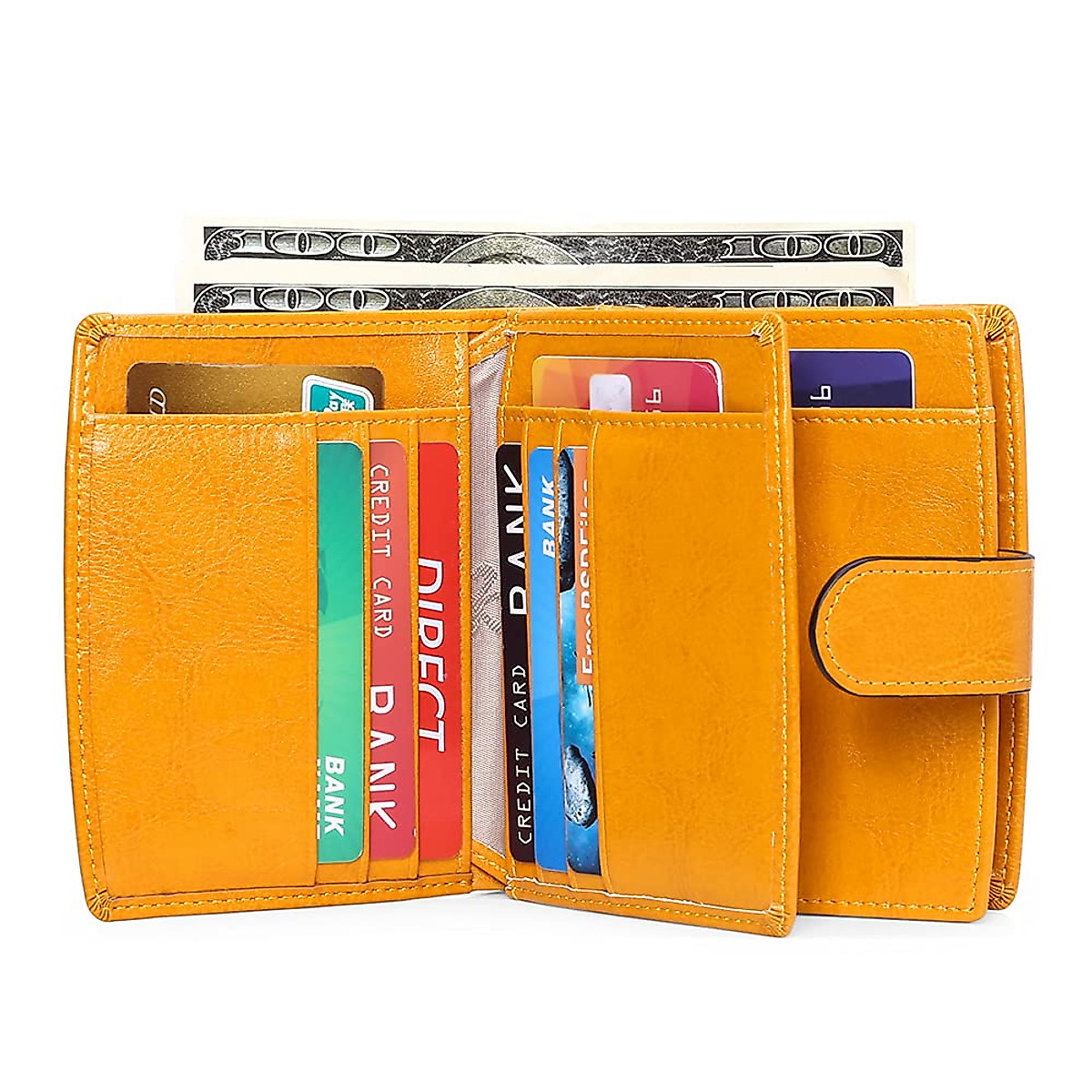 GOIACII Women's Wallet RFID Leather Wallets Small Bifold Zipper Pocket Card Case Purse