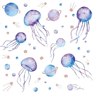 4 Sheets Starry Sky Jellyfish Wall Sticker Glow in The Dark Wall Stickers Planet Blue Luminous Wall Decals DIY Peel Stick Art Decor for Walls Ceiling Kids Bedroom Living Room Nursery Girls and Boys (Blue)