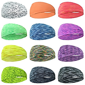 CÉLLOT 12 Colors Sweat Headbands Breathable Athletic Sweatbands Yoga Sports Headbands for Girls and Boys Soft Moisture Wicking Elastic Hairband for Girls and Teenagers Adults