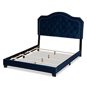 Baxton Studio Samantha Modern and Contemporary Navy Blue Velvet Fabric Upholstered Queen Size Button Tufted Bed