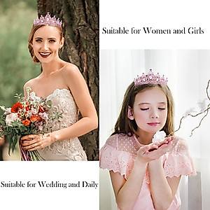 Didder Pink Crystal Tiaras for Women, Princess Crown with Comb Wedding Tiaras and Crowns for Women Tiaras for Girls Birthday Party Hair Accessories Bride Headband Bride for Prom Christmas