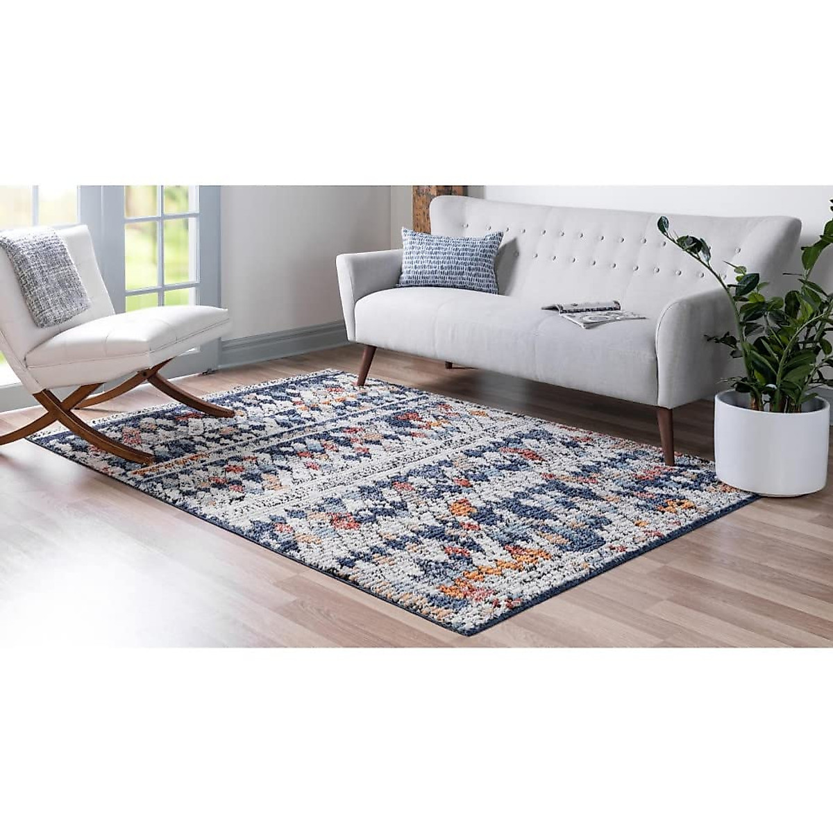 Unique Loom Morocco Collection Abstract Border, Diamond, Bohemian Area Rug (8' 0 x 10' 0 Rectangular, Multi/Blue)