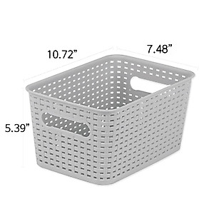 MBKO Plastic Storage Basket - Kitchen Office Pantry Organizer Bins (Small-6PK, Grey)