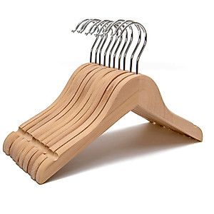Wood Dress Hangers Kids Baby Children Toddler Wooden Shirt Coat Hangers with Notches and Anti-Rust Chrome Hook Pack of 10 (Natural) HL02N