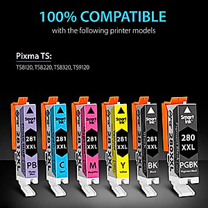 Smart Ink Compatible Ink Cartridge Replacement for Canon PGI-280XXL CLI-281XXL PGI 280 CLI 281 to use with Pixma ​TS9120 TS8320 TS8220 TS8120 (PGBK & BK/C/M/Y/PB) 6 Combo Pack