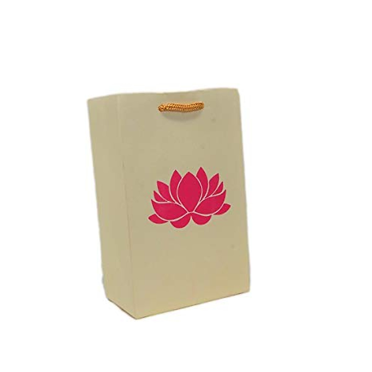 Desi Favors Lotus Gift Bags - Lotus Printed Paper Gift Bags for Christmas Weddings Birthdays Pooja/Puja Return Gifts Shagun Gift Bags - 7.4x4.7x3.14 Inch (Pack of 8)