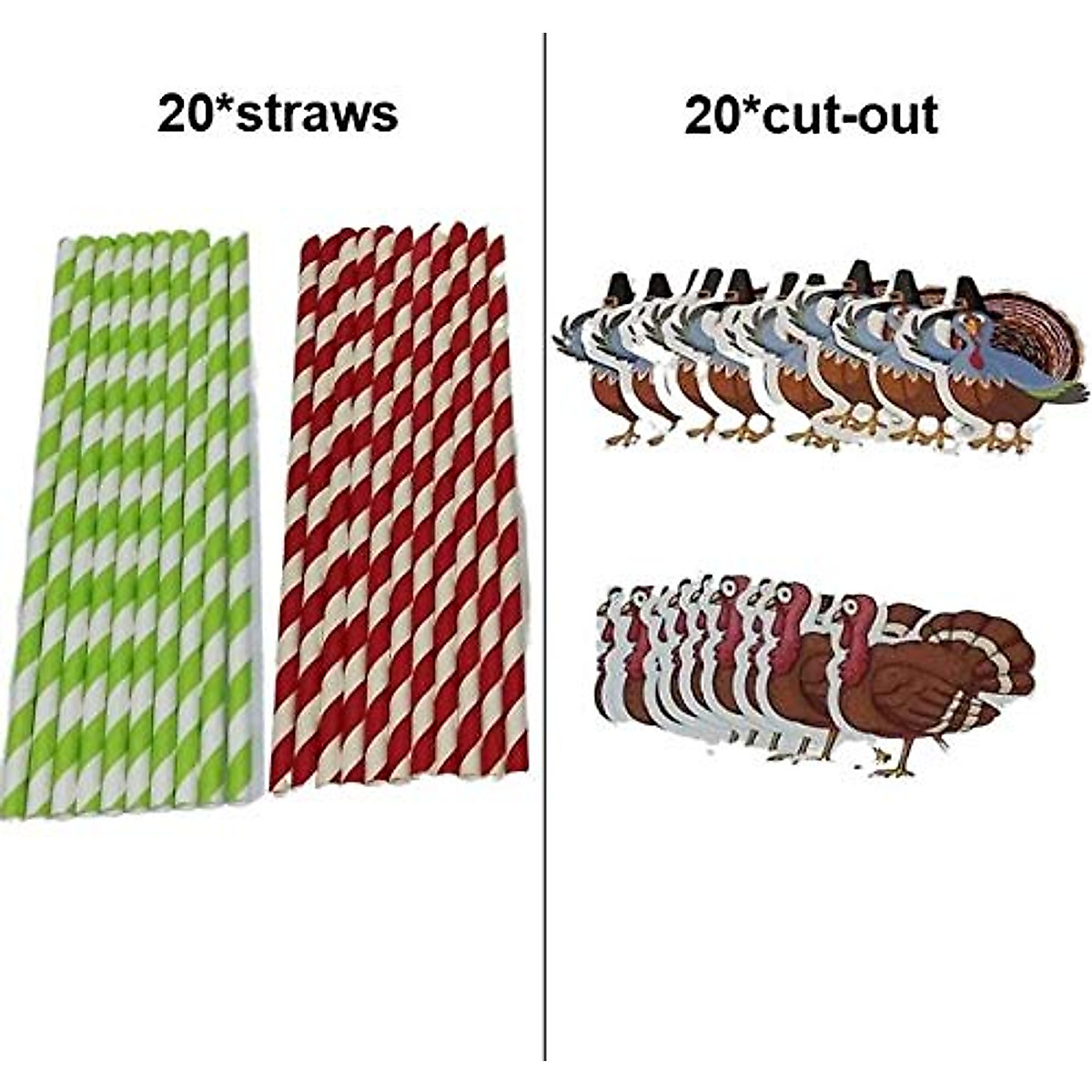20 Pack Christmas or Thanksgiving Party Decorative Straws Turkey Christmas or Thanksgiving Straws with 4 Sheets Make-A-Turkey Stickers Straws for Christmas Supplies Party Favors - Mixed