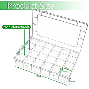 Gbivbe Large 24 Grids Plastic Organizer Box Adjustable Dividers,Clear Storage Box for Jewelry, Art DIY Crafts, Washi Tapes, Beads and Small Parts